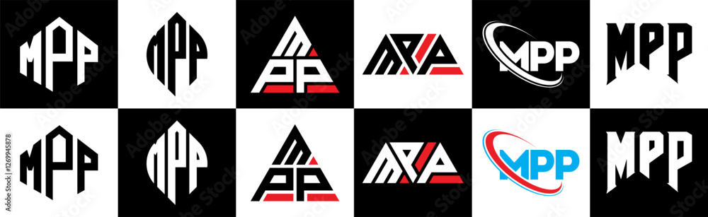 MPP letter logo design in six style. MPP polygon, circle, triangle ...