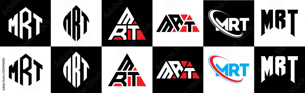 MRT letter logo design in six style. MRT polygon, circle, triangle ...
