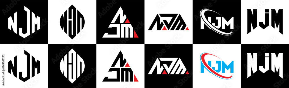 NJM letter logo design in six style. NJM polygon, circle, triangle ...