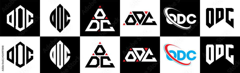 ODC letter logo design in six style. ODC polygon, circle, triangle ...