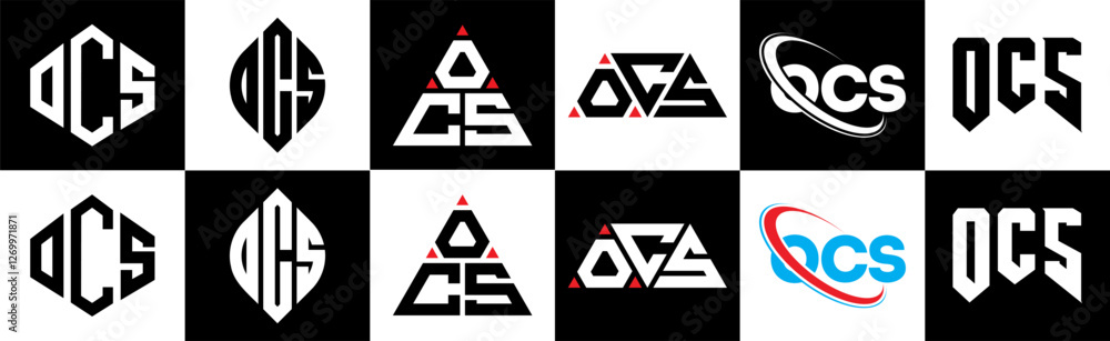 OCS letter logo design in six style. OCS polygon, circle, triangle ...