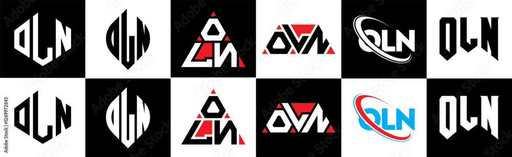 OLN letter logo design in six style. OLN polygon, circle, triangle ...