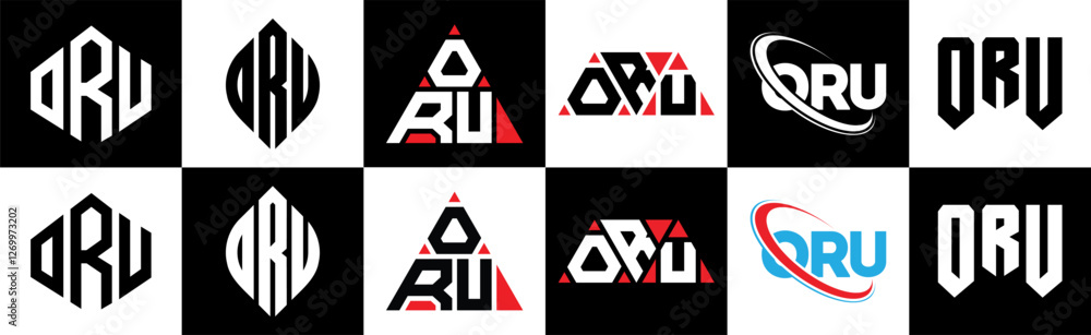 ORU letter logo design in six style. ORU polygon, circle, triangle ...