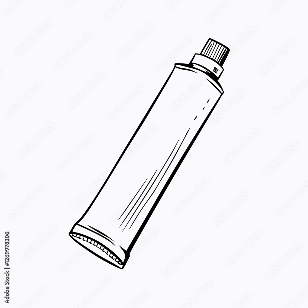 Simple line drawing of toothpaste tube on white. Clean minimalist ...
