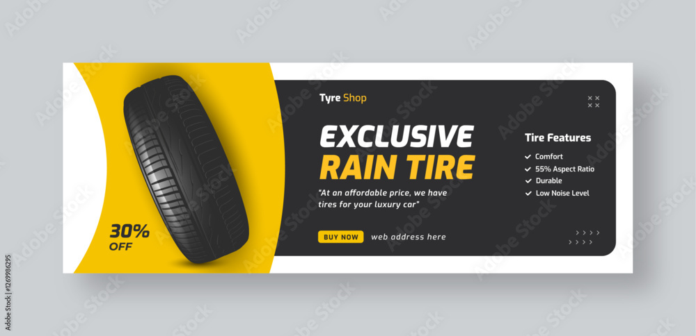 Tire shop social media facebook cover web banner template, auto repair ...