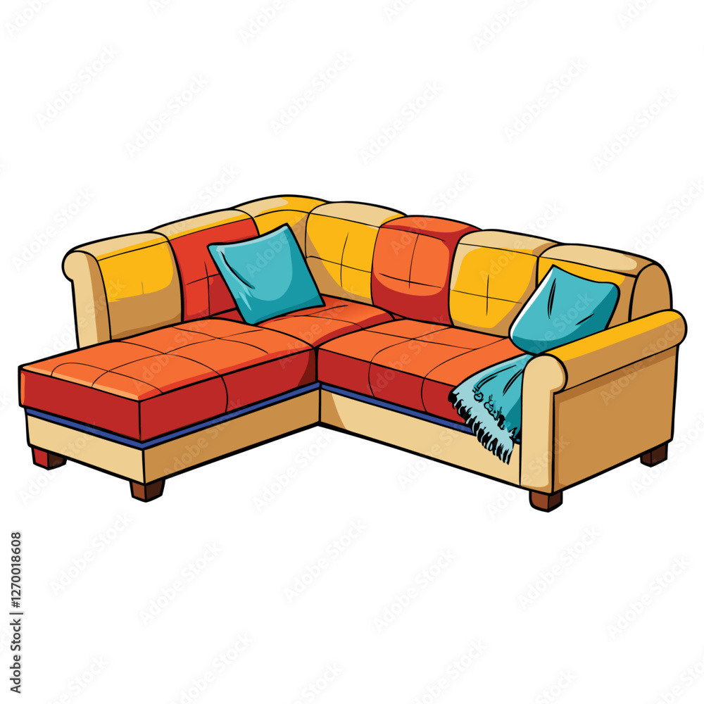 Vektor Cozy Sectional Sofa Vector Illustration - Cartoon, Clipart, and ...