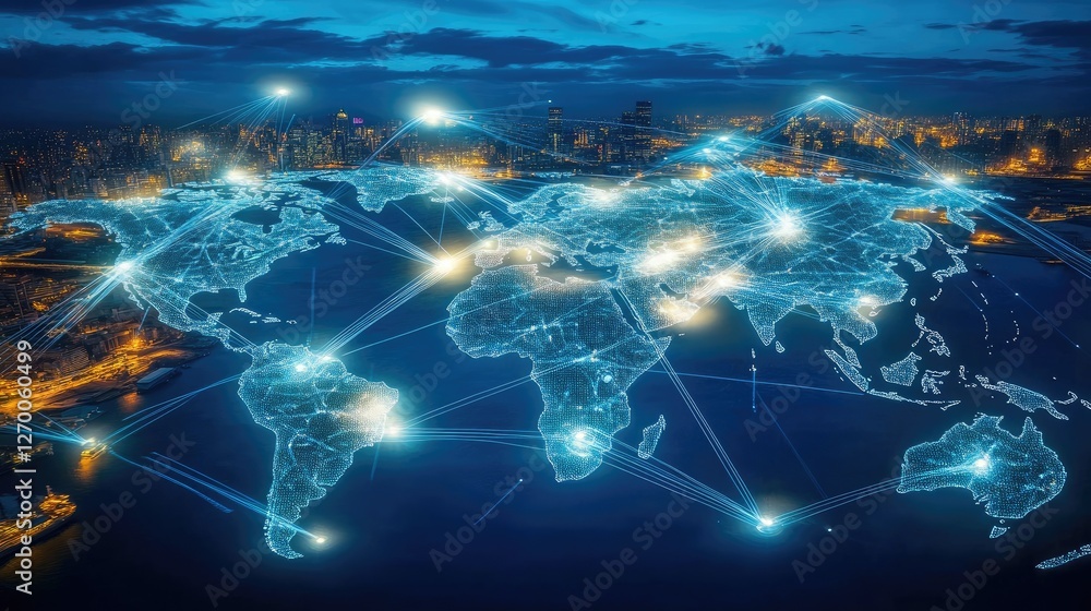 High-speed trade and supply chain routes, futuristic global shipping ...