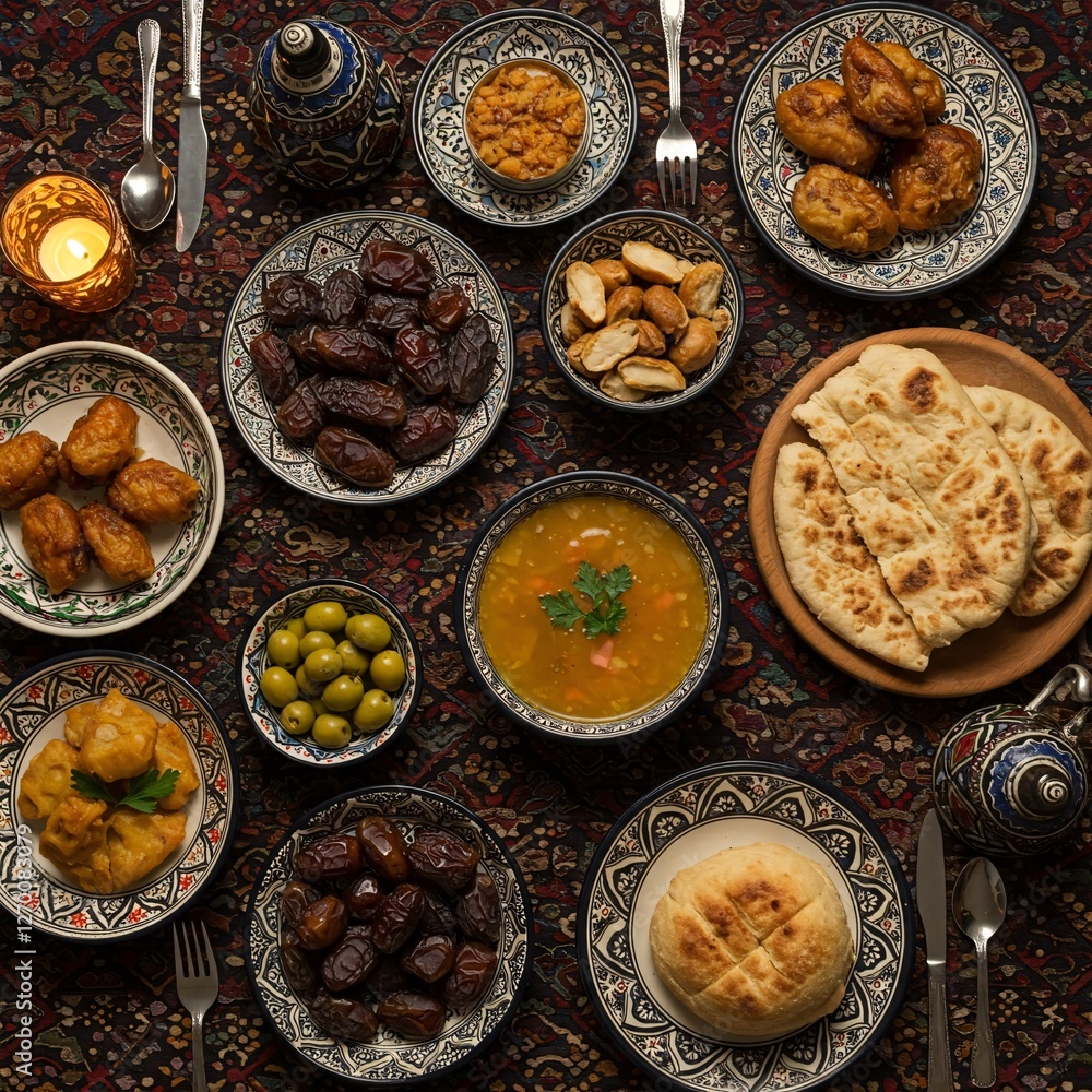 Ramadan Iftar Table. Muslim Family Having Dinner At Home. Iftar Table ...