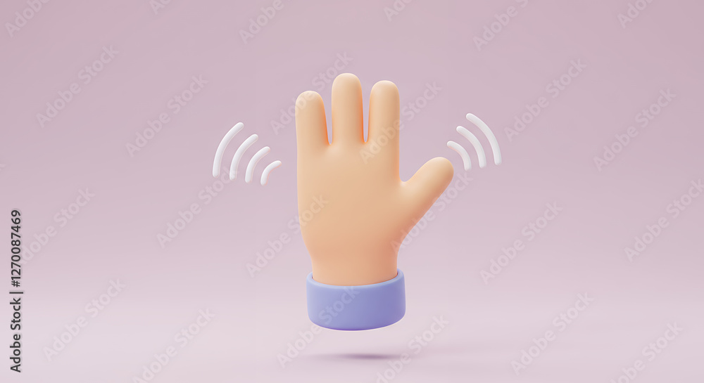 3D Hand Wave Illustration: Cartoon Hand Waving Hi Goodbye Hello Gesture ...