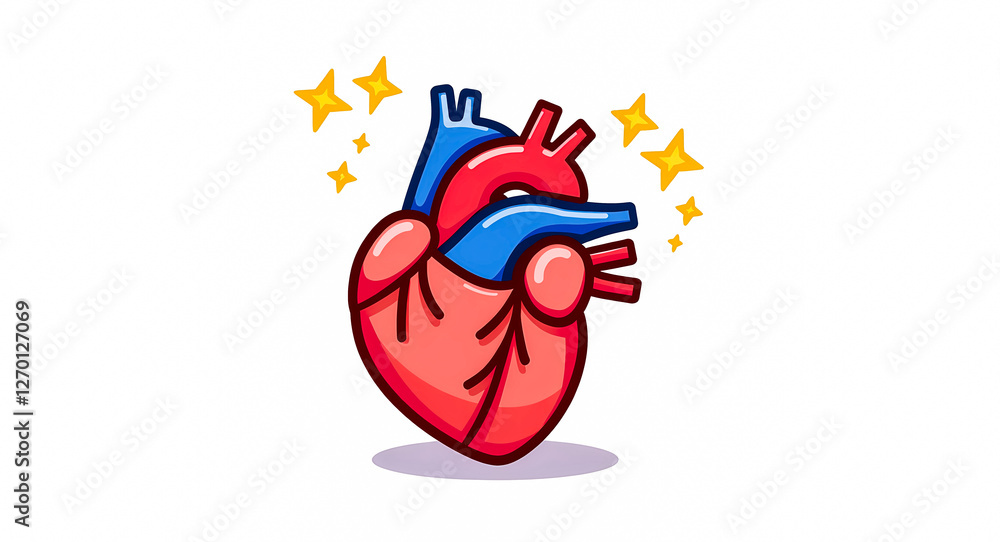 whimsical of a healthy human heart in vibrant red and blue colors Stock ...
