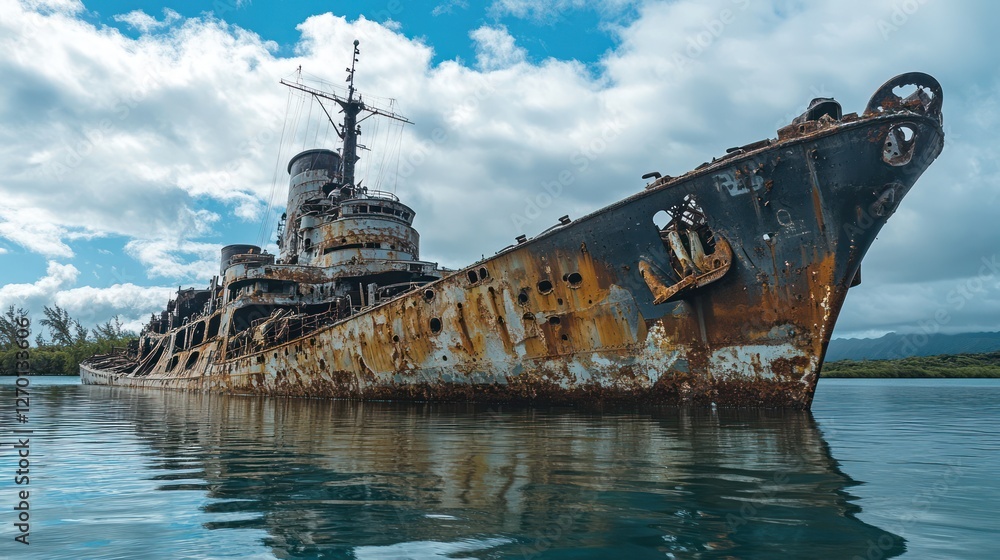 The sunken battleship USS Arizona, resting at the bottom of Pearl ...