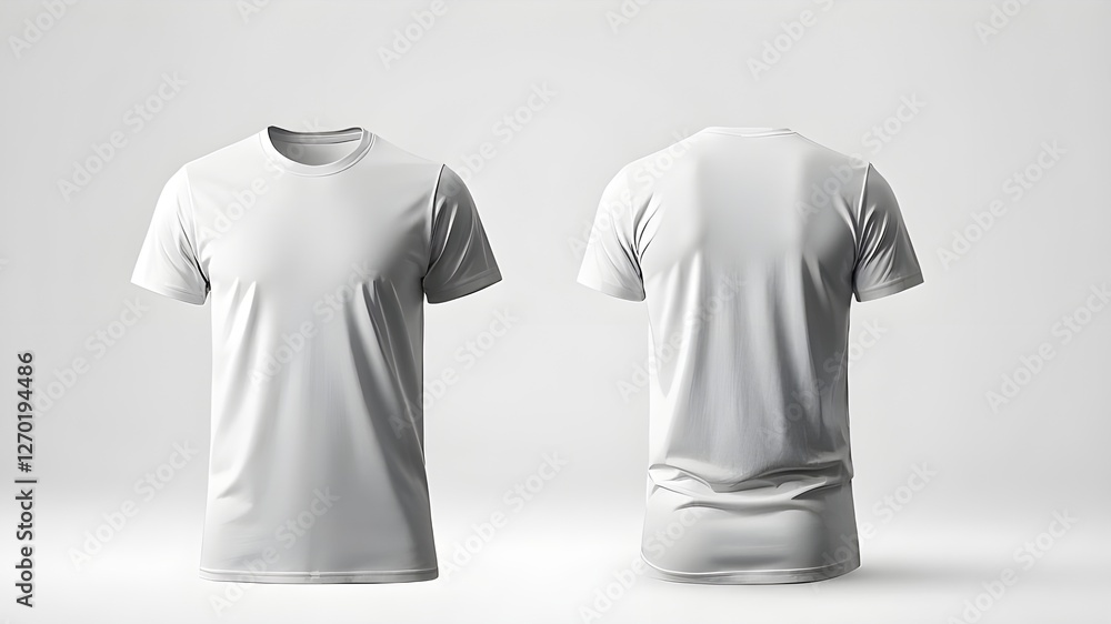 Men's white blank T-shirt template,from two sides, natural shape on ...