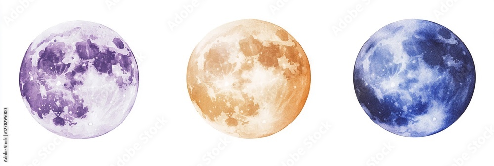 Hand-Painted Watercolor Artwork of Three Moons: Capturing the Beauty of ...