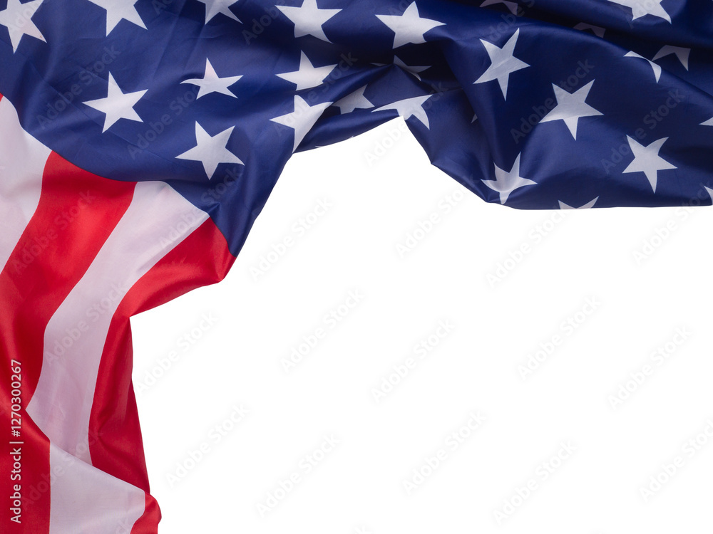 Partial view of the American flag with stars and stripes on a ...