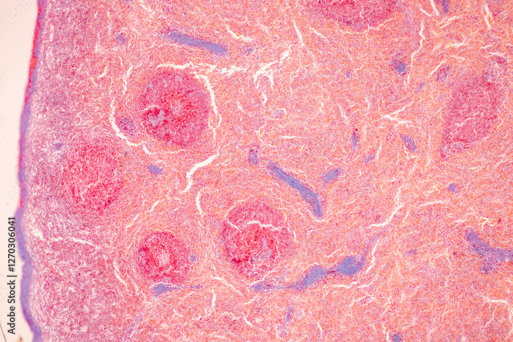 Photo Stock Showing Light micrograph of the Adrenal gland, Spleen human ...