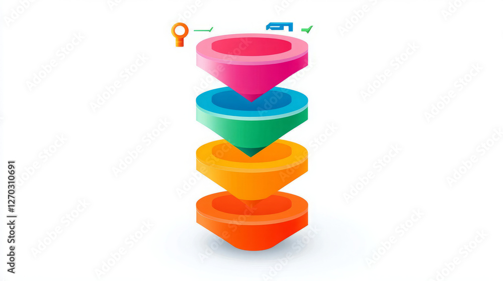 colorful multi-stage marketing funnel stages infographic with 3d ...