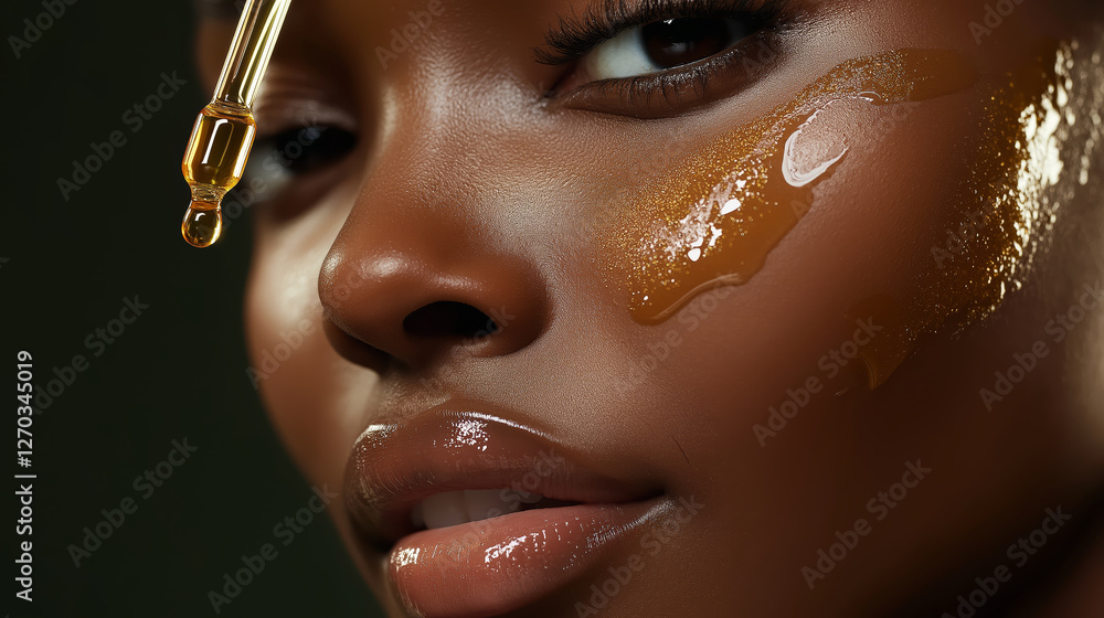 Beautician applying serum on model face with dropper for skincare ...
