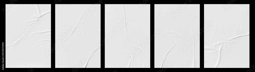 white paper wrinkled poster template ,blank glued creased paper sheet ...