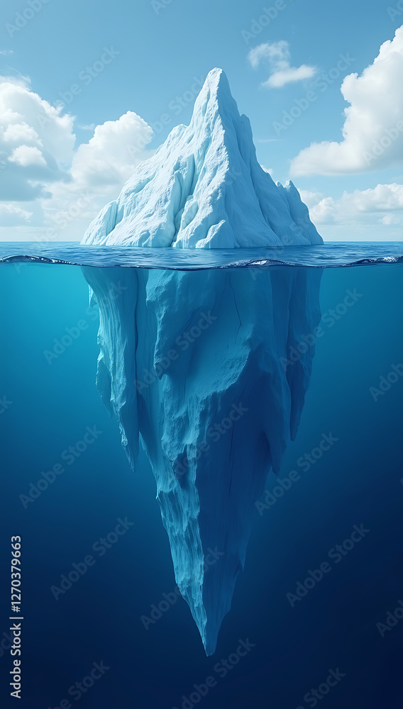A massive iceberg floating in the ocean, shaped like a human brain ...