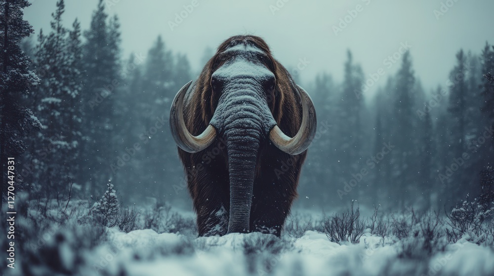 Woolly Mammoth, snowy forest, winter scene, prehistoric, wildlife Stock ...