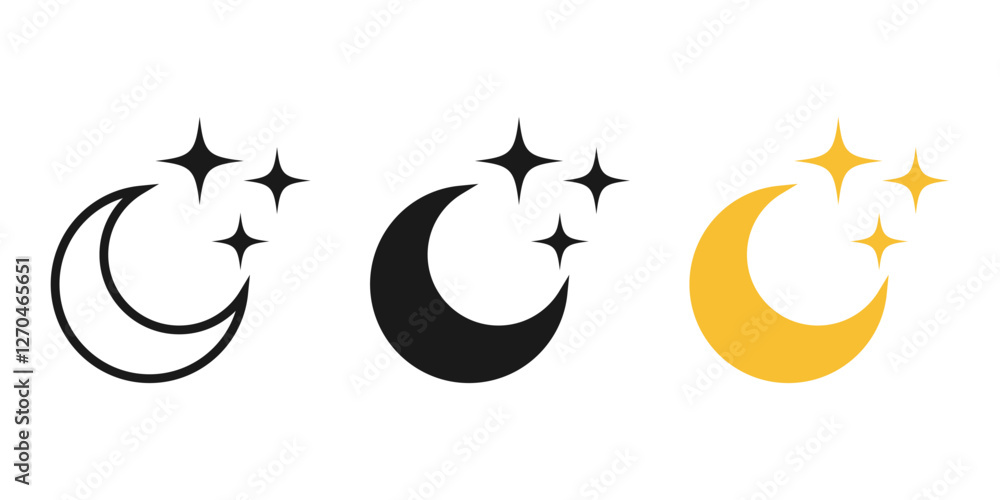 Half moon stars icon. crescent moon, Shine and sparkle stars vector ...