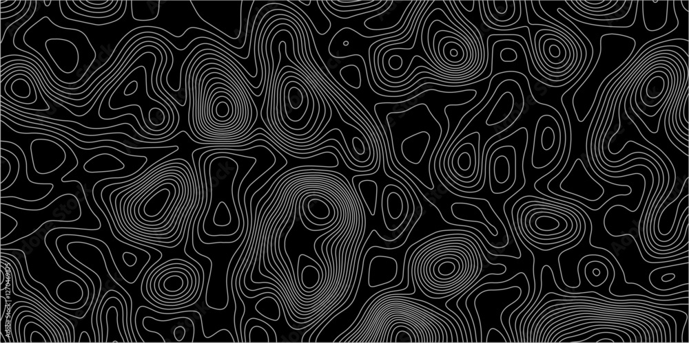 Abstract white on black background with Topographic line map pattern ...