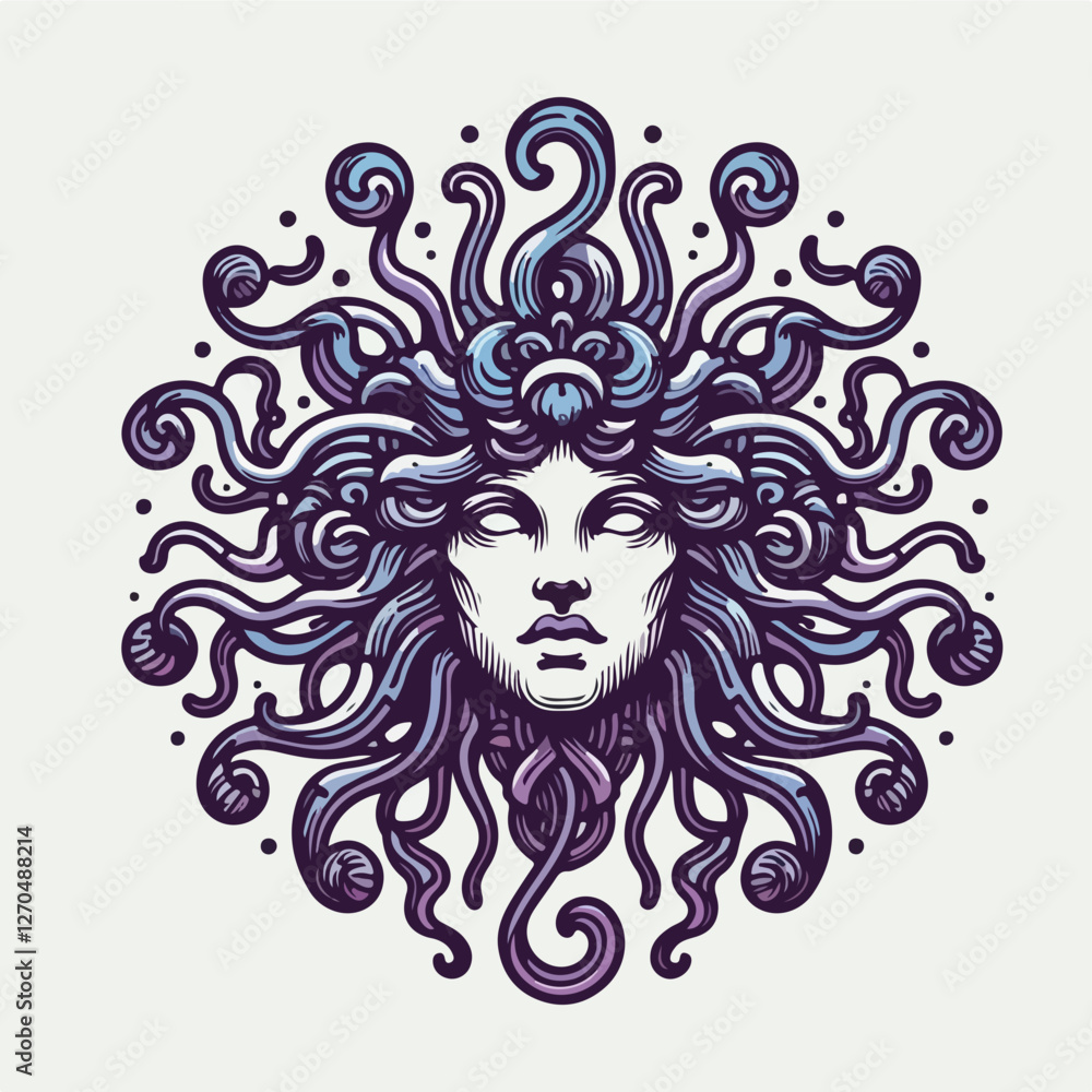 Medusa's Gaze: A stylized illustration of Medusa, a symbol of mythology ...