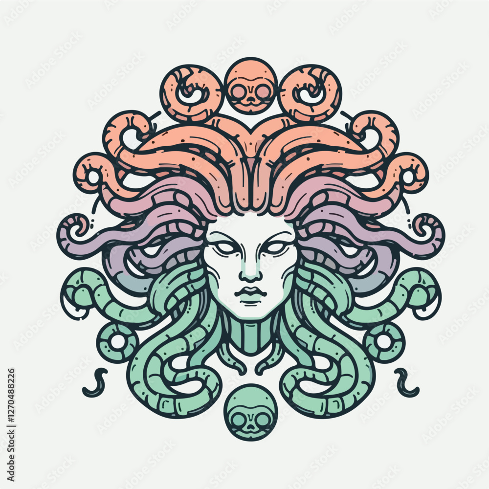 Medusa's Enigmatic Gaze: An illustrative portrayal of Medusa, featuring ...