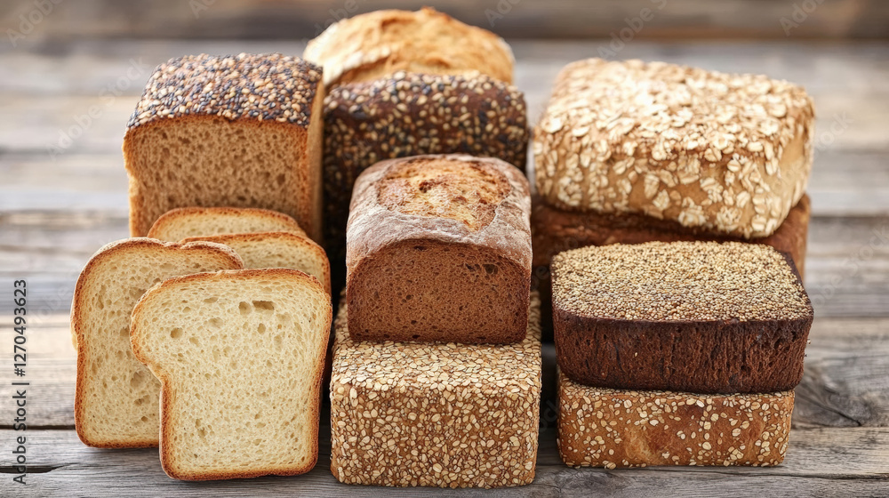 Healthy bread options made with whole grains, including various types ...