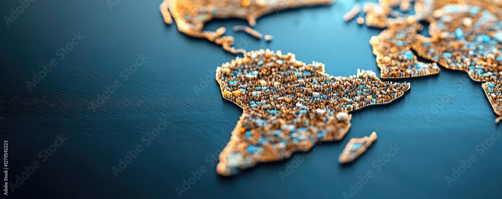 Plastic pollution idea. Detailed close-up of a map highlighting the ...