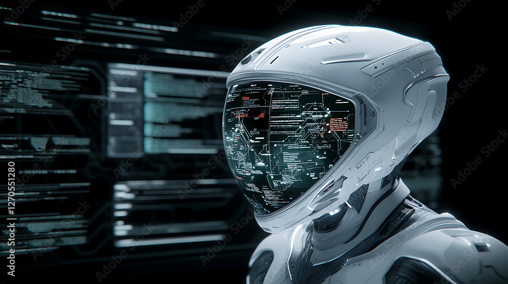 Advanced Cybernetic Humanoid Accessing Visual Data Interface Futuristic ...