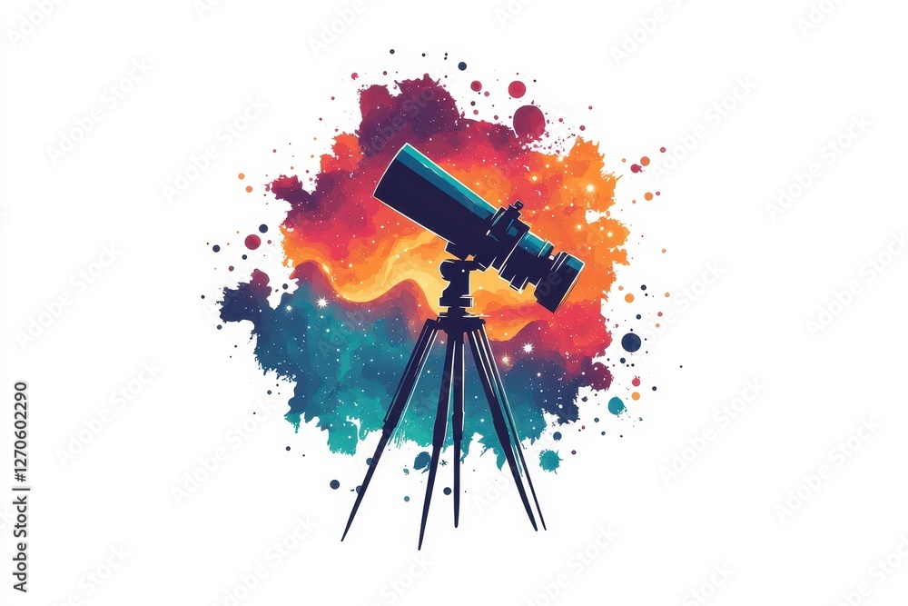 Telescope set up under a cosmic backdrop for stargazing adventures and ...