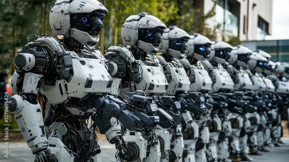 Cybernetic troops of tactical combat humanoid robots, preparing for ...