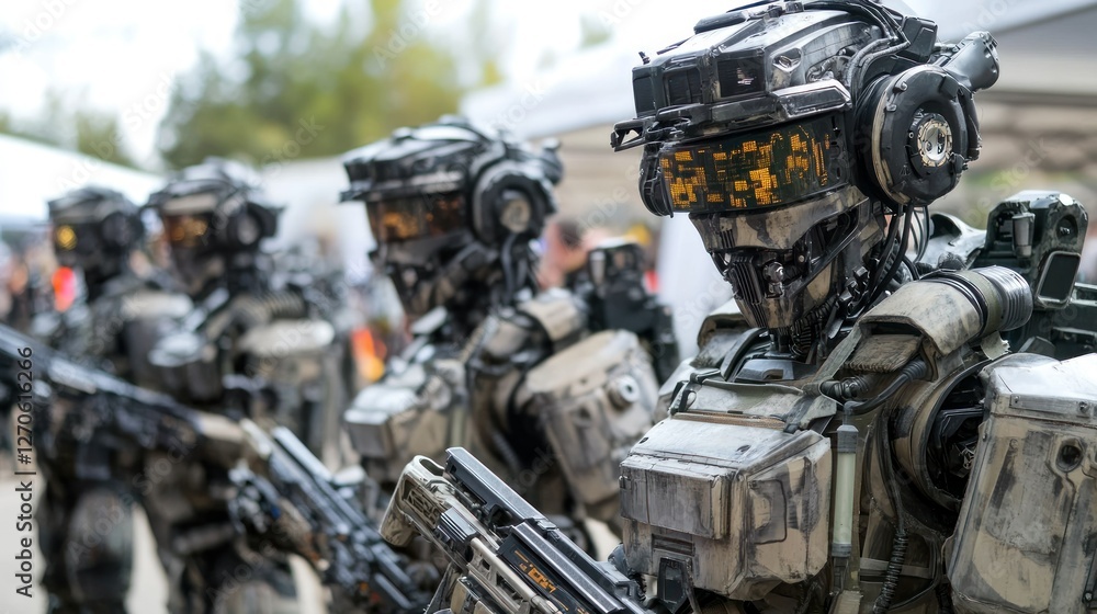 Cybernetic troops of tactical combat humanoid robots, preparing for ...