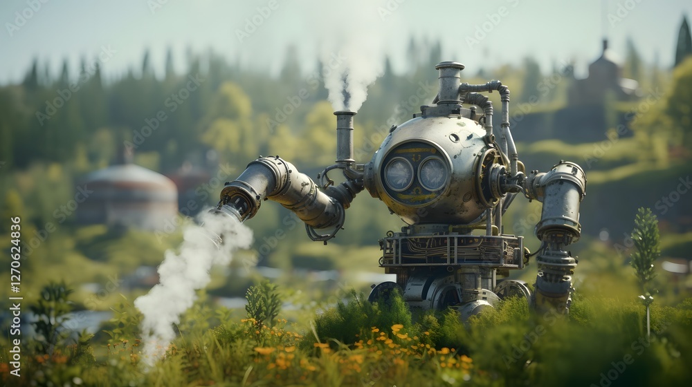 Futuristic industrial robot using advanced technology to remove and ...