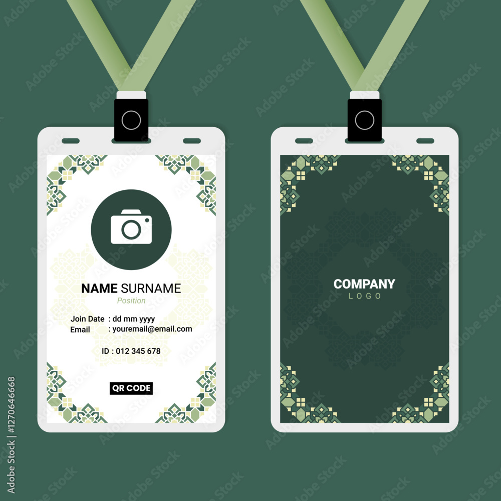 ID Card Design with Green Pastel Islamic Ornament Frame Border Stock ...