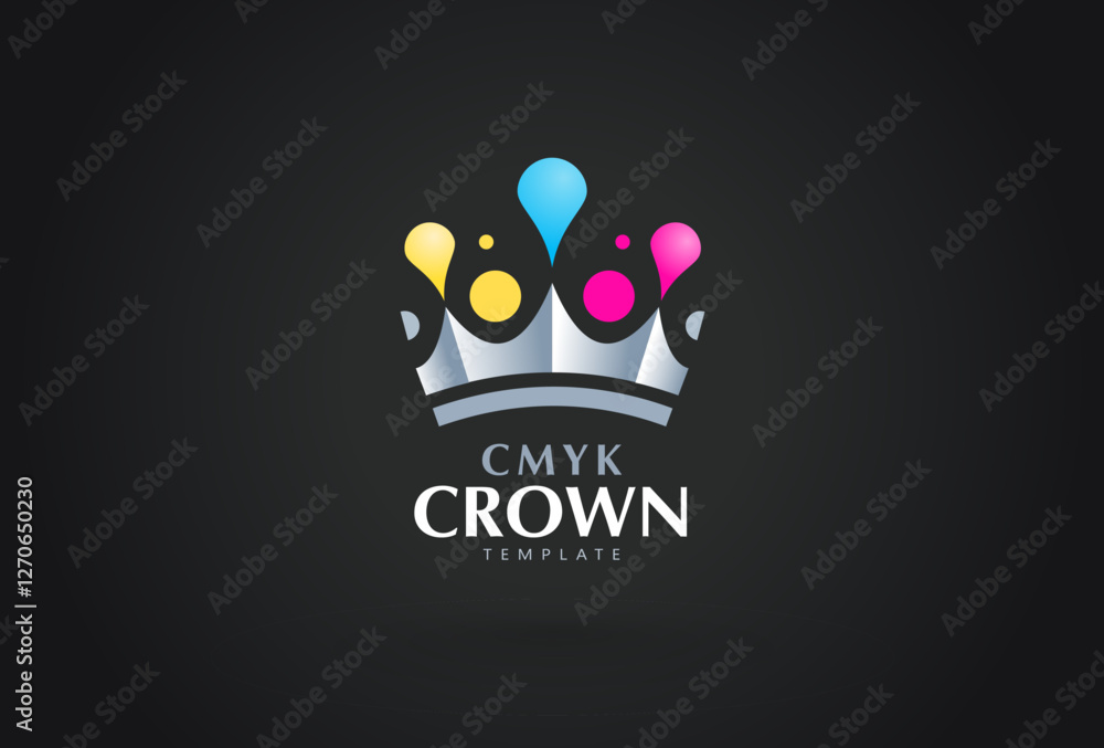 Logo Crown and Ink dots. Logotype CMYK Printing theme. Template design ...