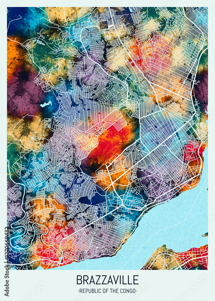 Brazzaville Republic of the Congo Map, background downtown, urban ...