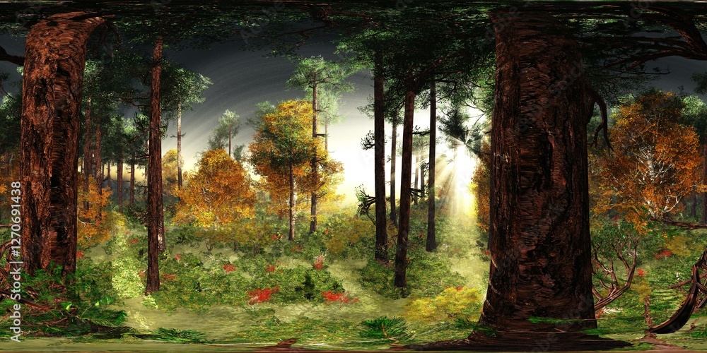 Trees in the fog. Environment map. HDRI map. equidistant projection ...