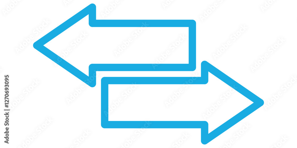 Blue transfer arrow icon. Double reverse symbol. Data transfer linear ...