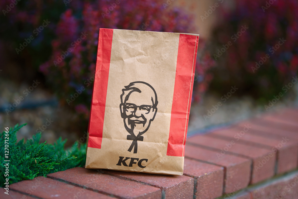 Minsk, Belarus. Jul 9, 2024. KFC paper bag with iconic logo in urban ...