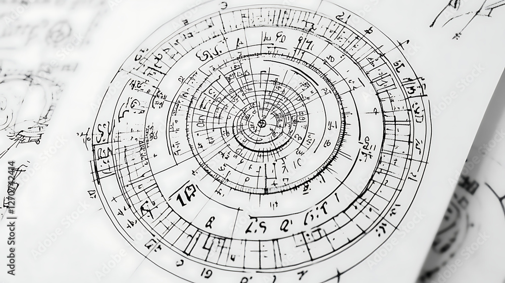 Intricate Concentric Circles Astrological Chart Mysterious Script with ...