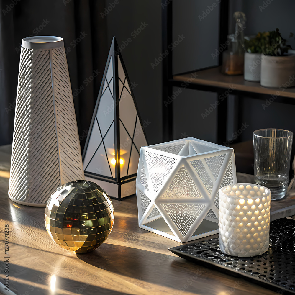 3d render of a glass globe with reflection differents shapes of forms ...