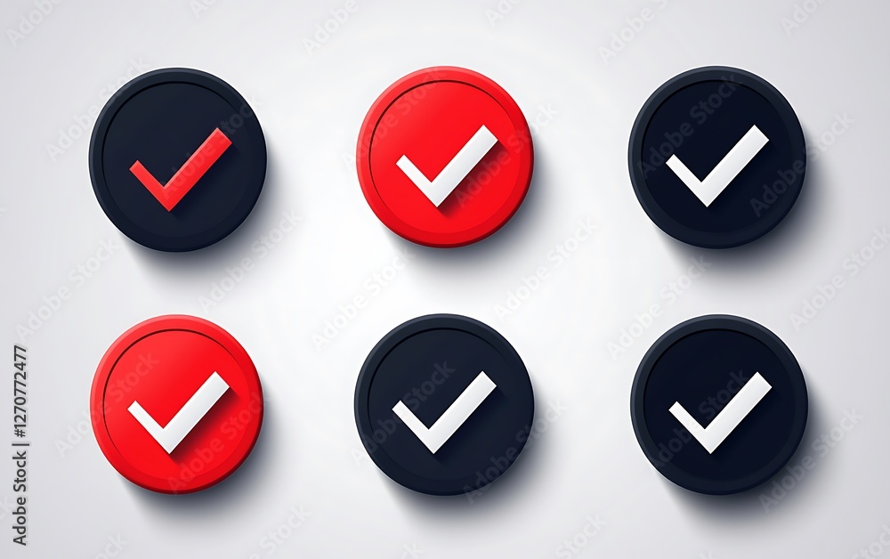Check marks in black and red indicate selection. Symbol for web, app ...