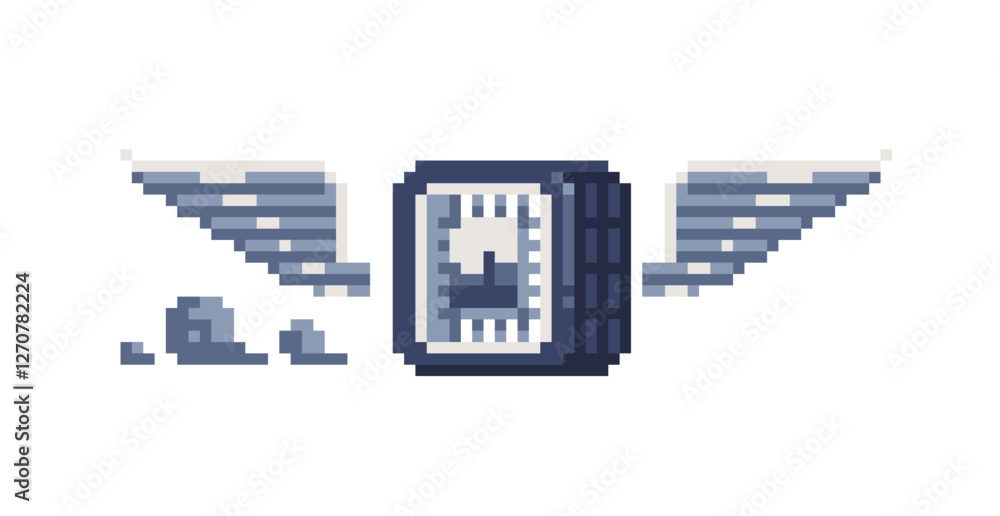 Emblem wheel with wings pixel art icon. Car race logo. Auto racing and ...