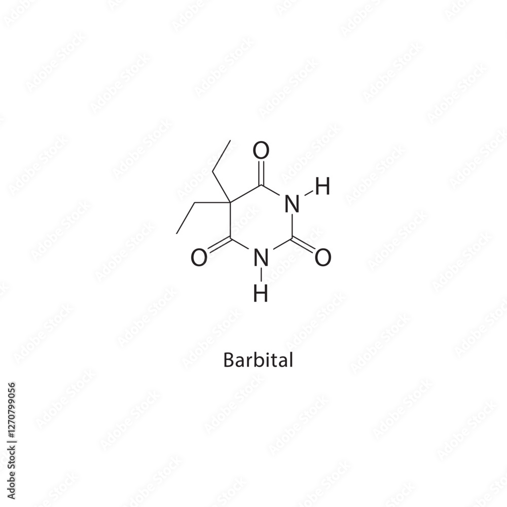 Barbital skeletal structure.Barbiturate compound schematic illustration ...