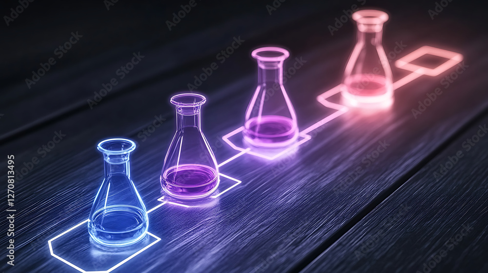 Scientific Process and Chemical Reaction Neon Glow Visualization on ...