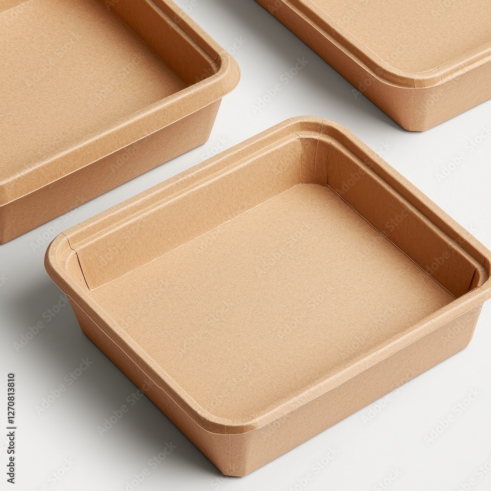 Custom packaging branding concept. Brown Sustainable Food Packaging Containers for Takeaway and ...