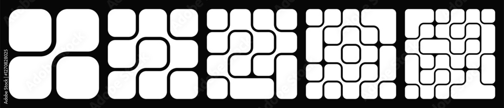 Collection of abstract composition of bold rounded rectangles connected ...