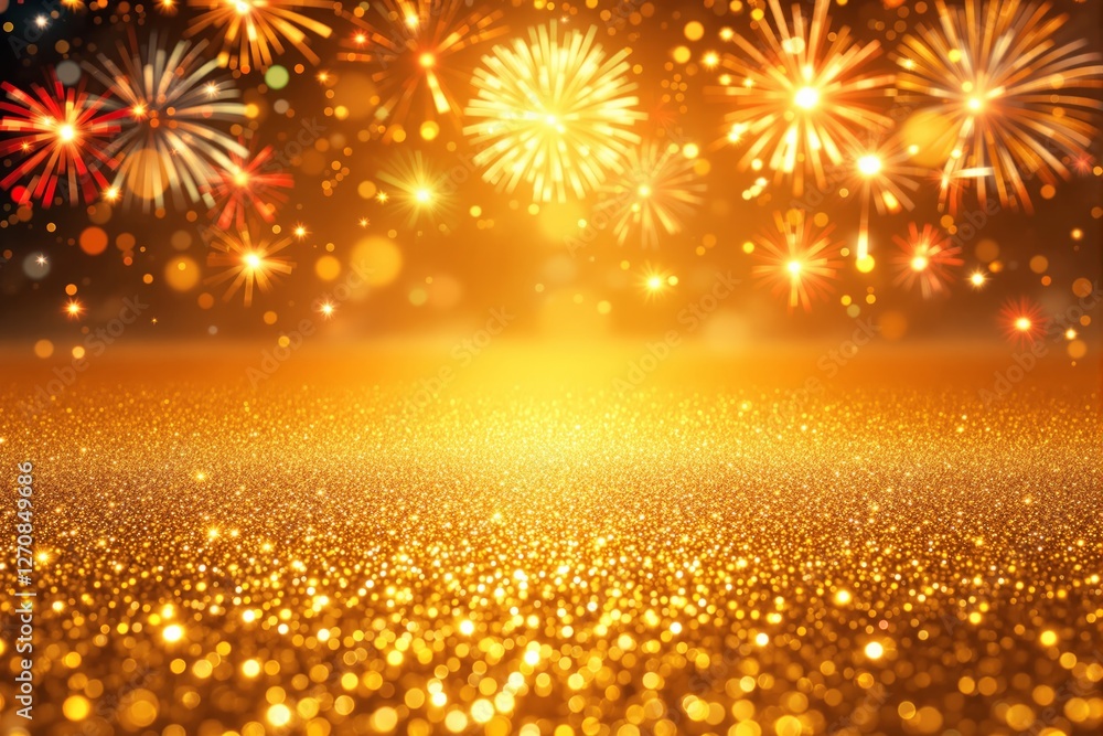 Golden glitter background with fireworks display. Stock Photo | Adobe Stock
